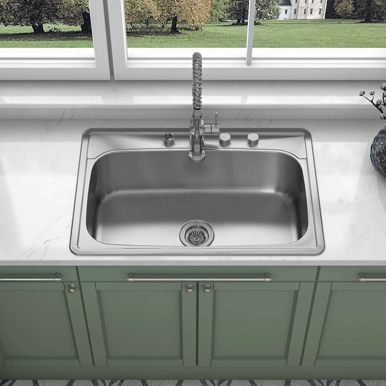 Sinber 33" x 22" x 9" Drop In Single Bowl Kitchen Sink with 18 Gauge ...