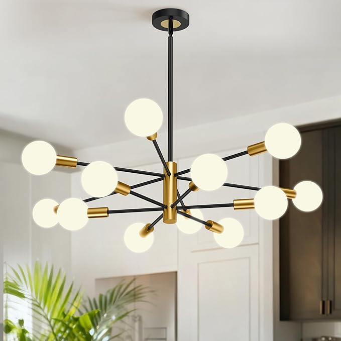 KEILAIMO Modern Chandelier, 12-Light Sputnik Ceiling Light Fixture, Mid ...