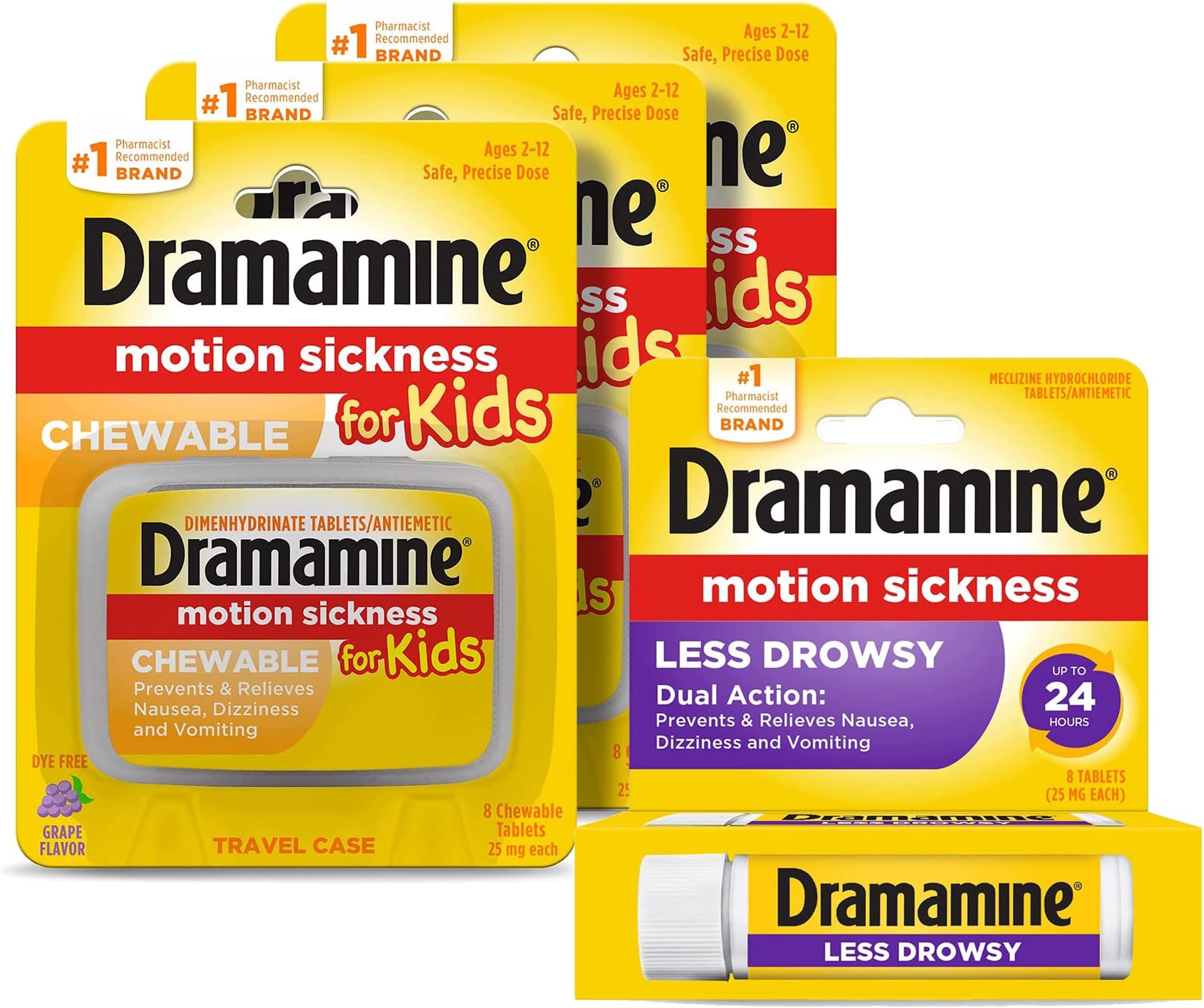 Amazon.com: Dramamine Less Drowsy Family Pack (3- Kids Chewable Tablets ...