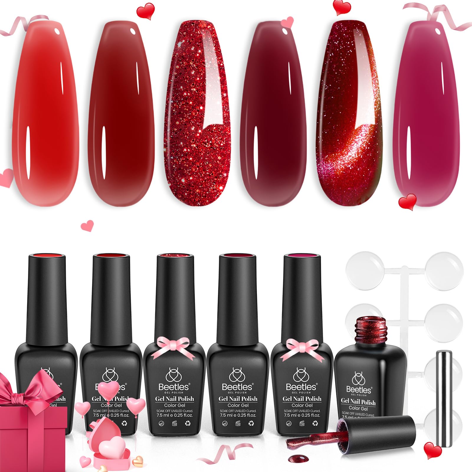 Amazon.com: Beetles Red Gel Nail Polish Set, 6 Colors Cat Eye Glitter ...