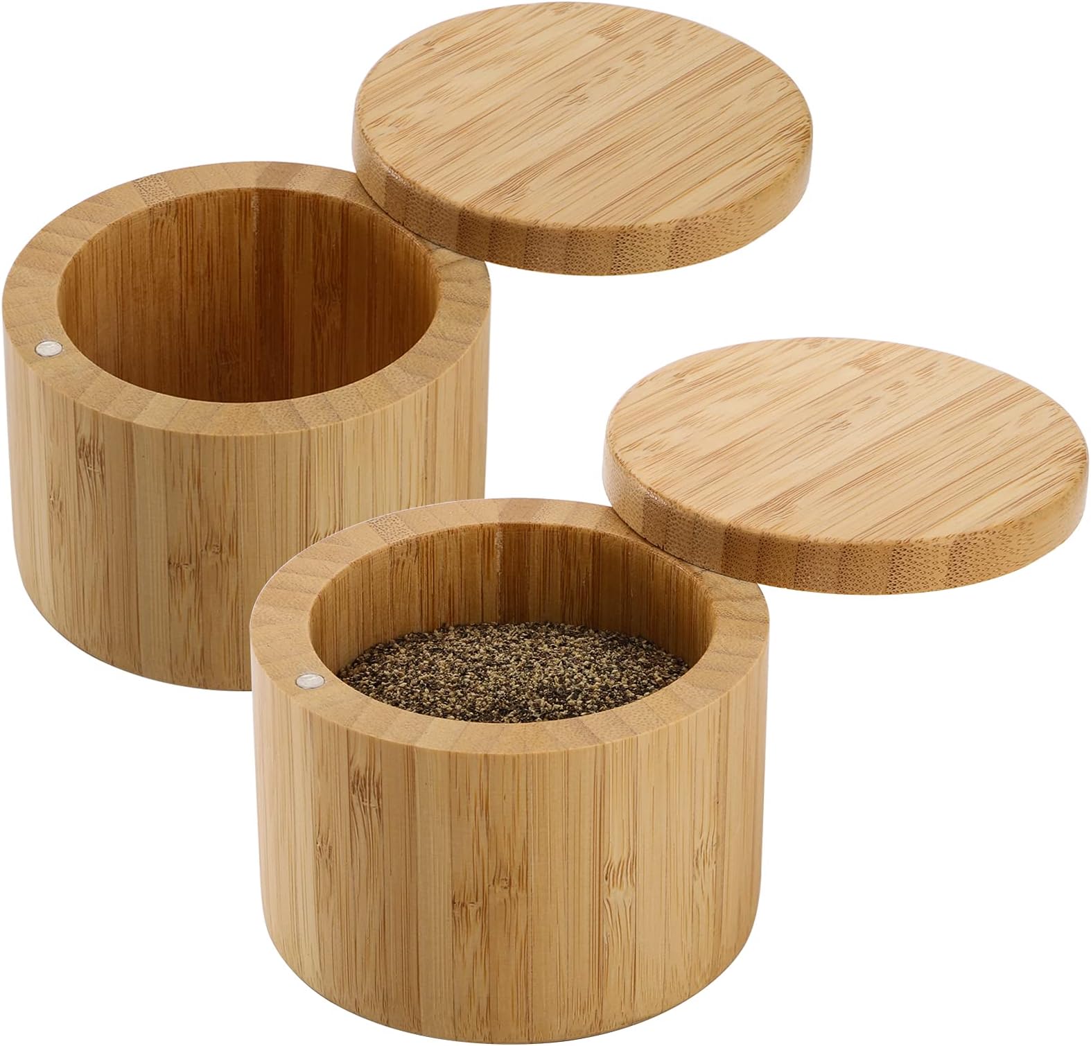 Amazon.com: 4 Pieces Bamboo Salt Storage with Magnetic Swivel Lid Salt ...