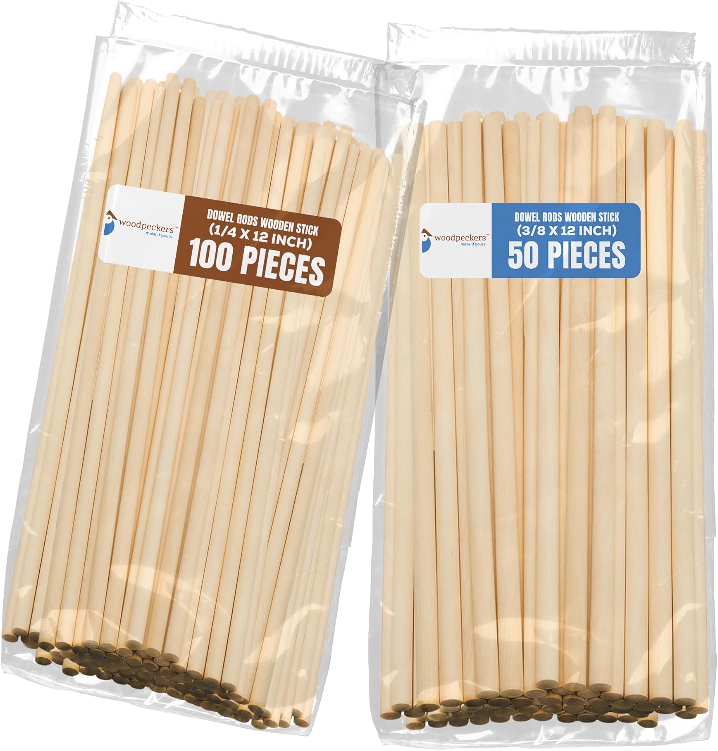 Amazon.com: Wooden Dowel Rods - 1/4 x 12 Inch 100 Pieces and Wooden ...