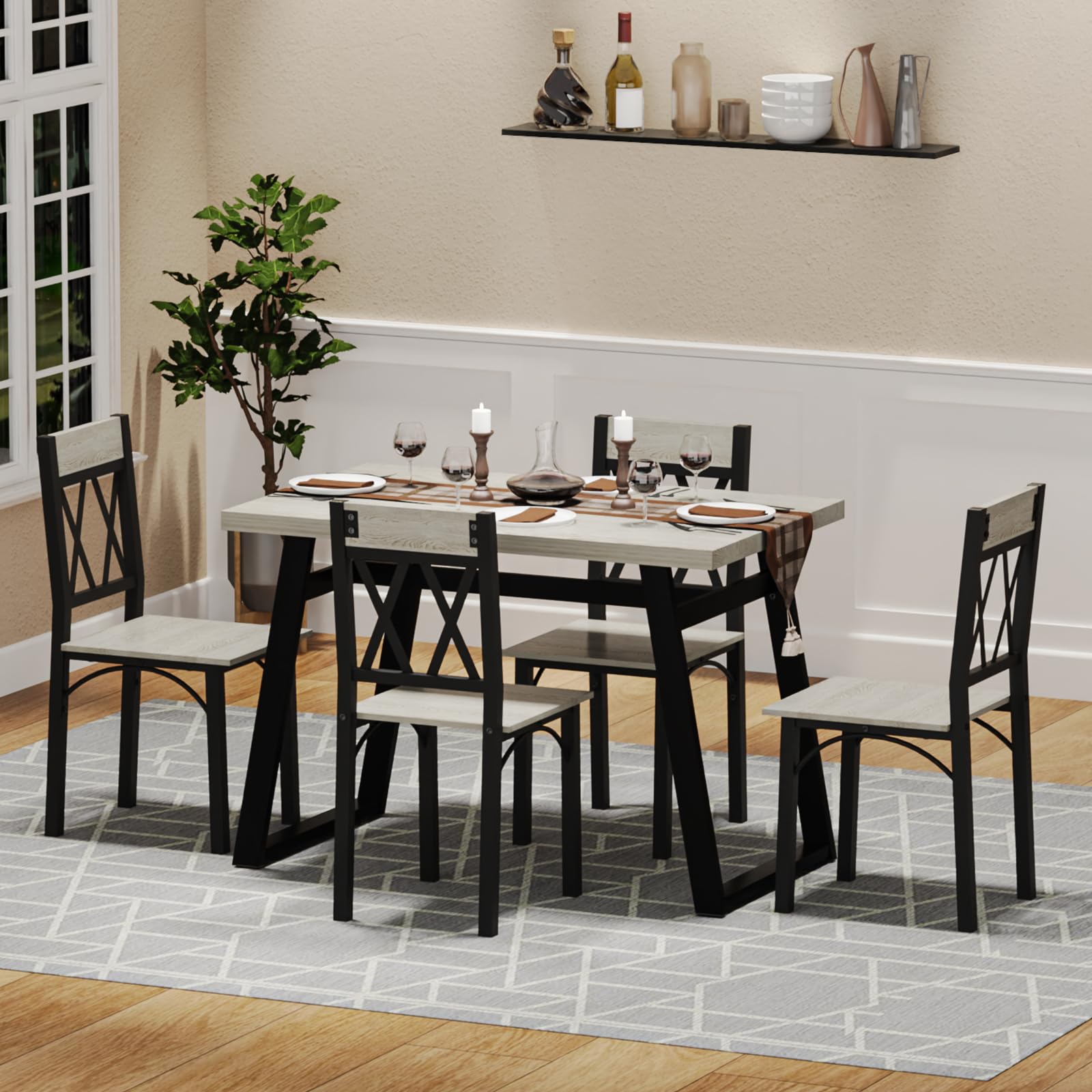Amazon.com - REHOOPEX Dining Room Table Set for 4, 5-Piece Farmhouse ...