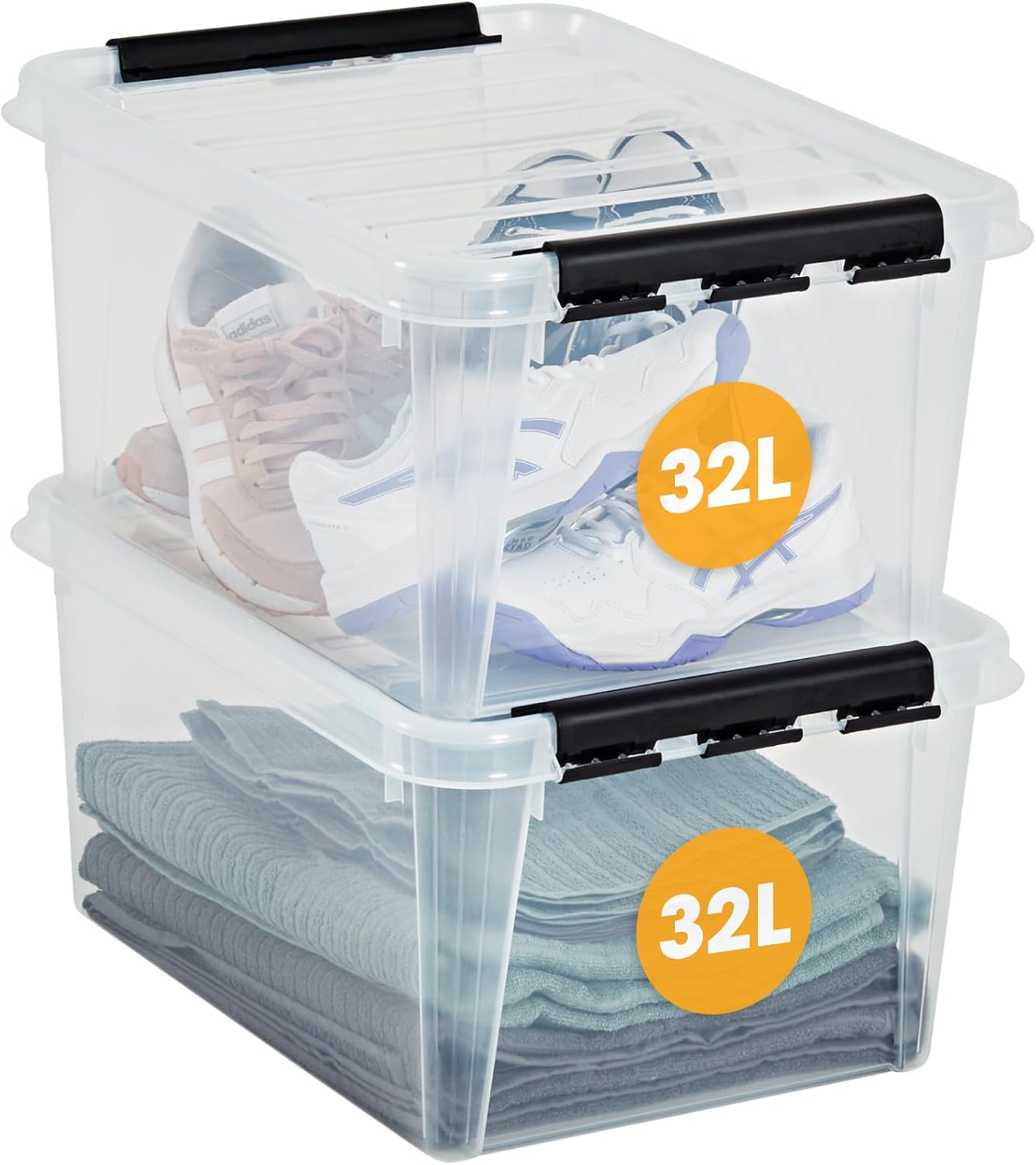 SmartStore 32L Clear Plastic Large Storage Boxes With Lid, 2 Pack ...