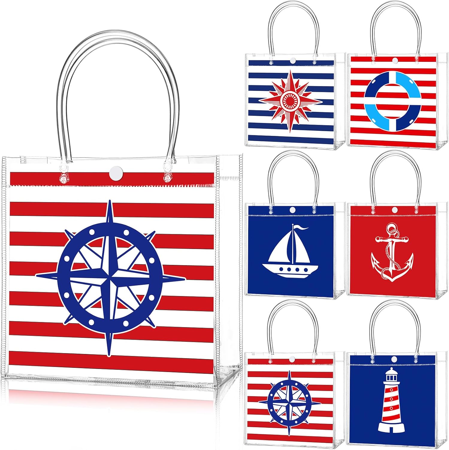 Amazon.com: Teenyyou 24 Pcs Nautical Clear Gift Bags with Handles ...