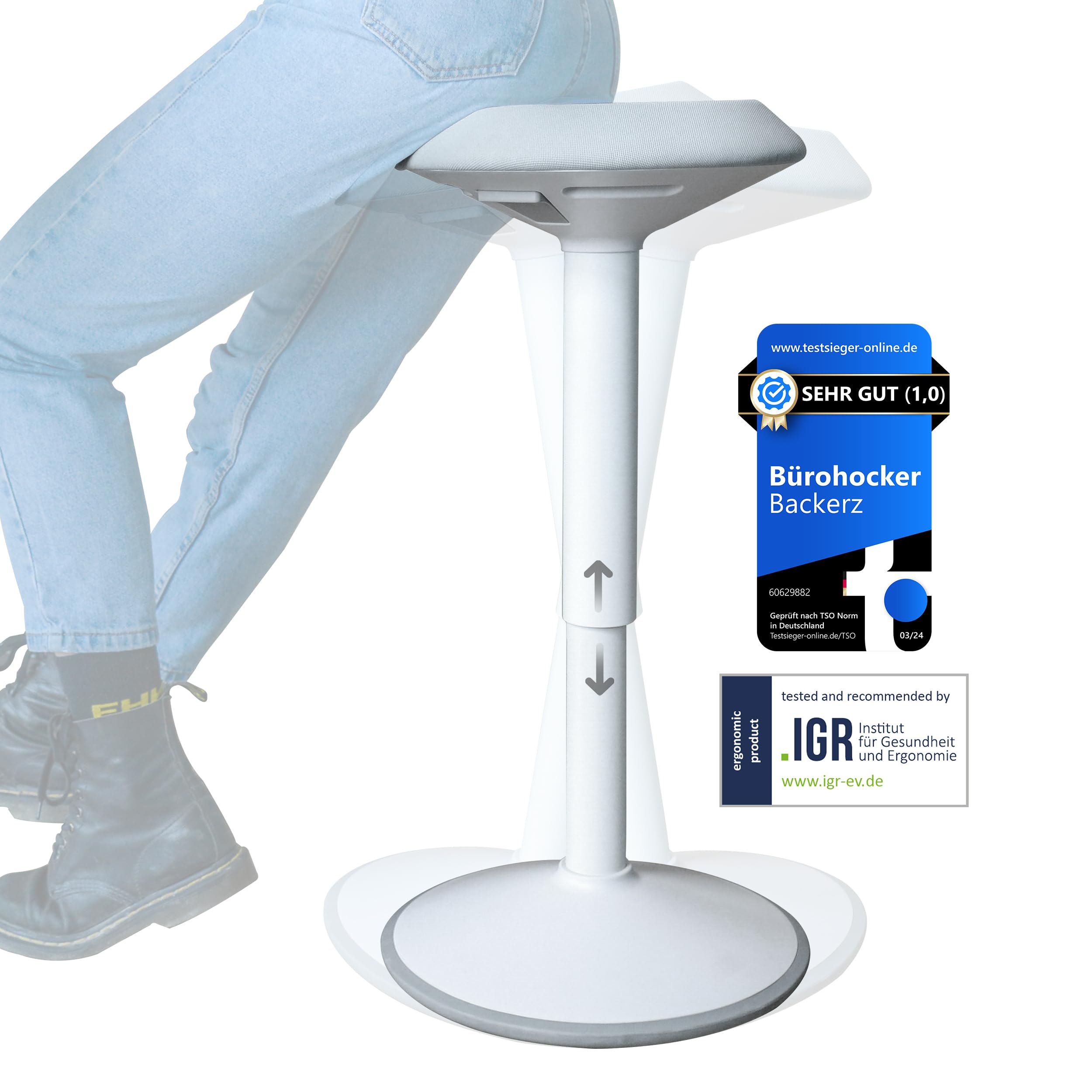 Backerz Ergonomischer Hocker - Bürohocker mit 55-80 cm Höhenverstellung ...