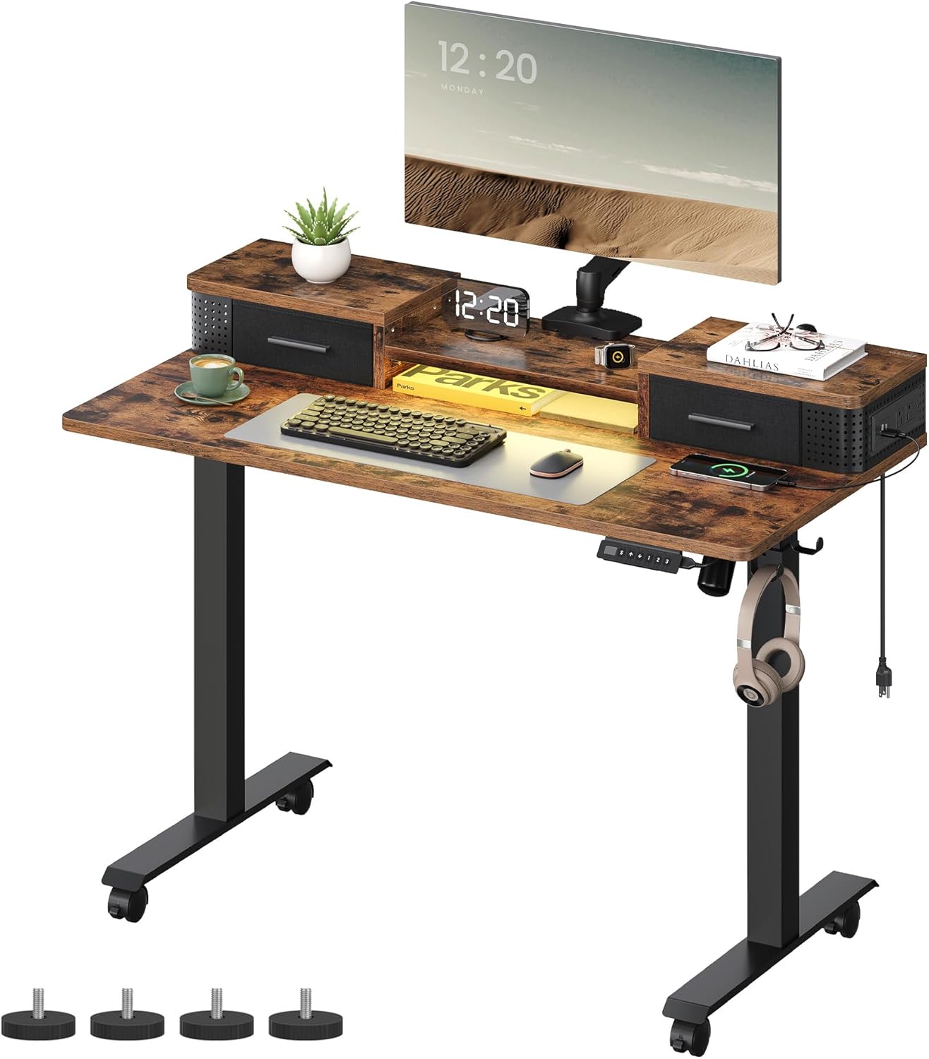 Amazon.com: VASAGLE Electric Standing Desk with Drawers, Sit Stand Desk ...