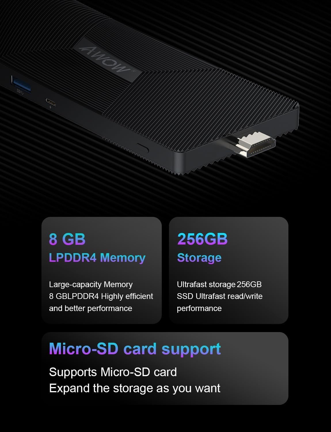 Snapklik.com : Fanless Mini PC Stick Windows 11 Pro 8GB RAM 256GB ROM ...