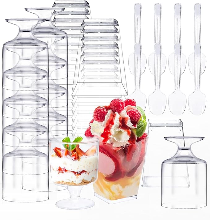 Amazon.com | Whaline 200Pcs 5oz Dessert Cups with Spoons 50 Mini Square ...