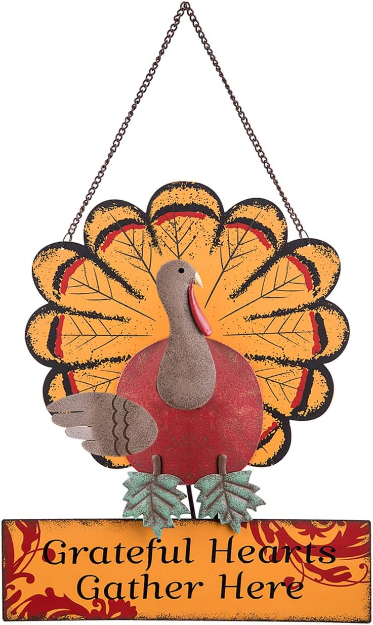 Amazon.com: Ogrmar Thanksgiving Metal Turkey Sign Wall Hanging ...