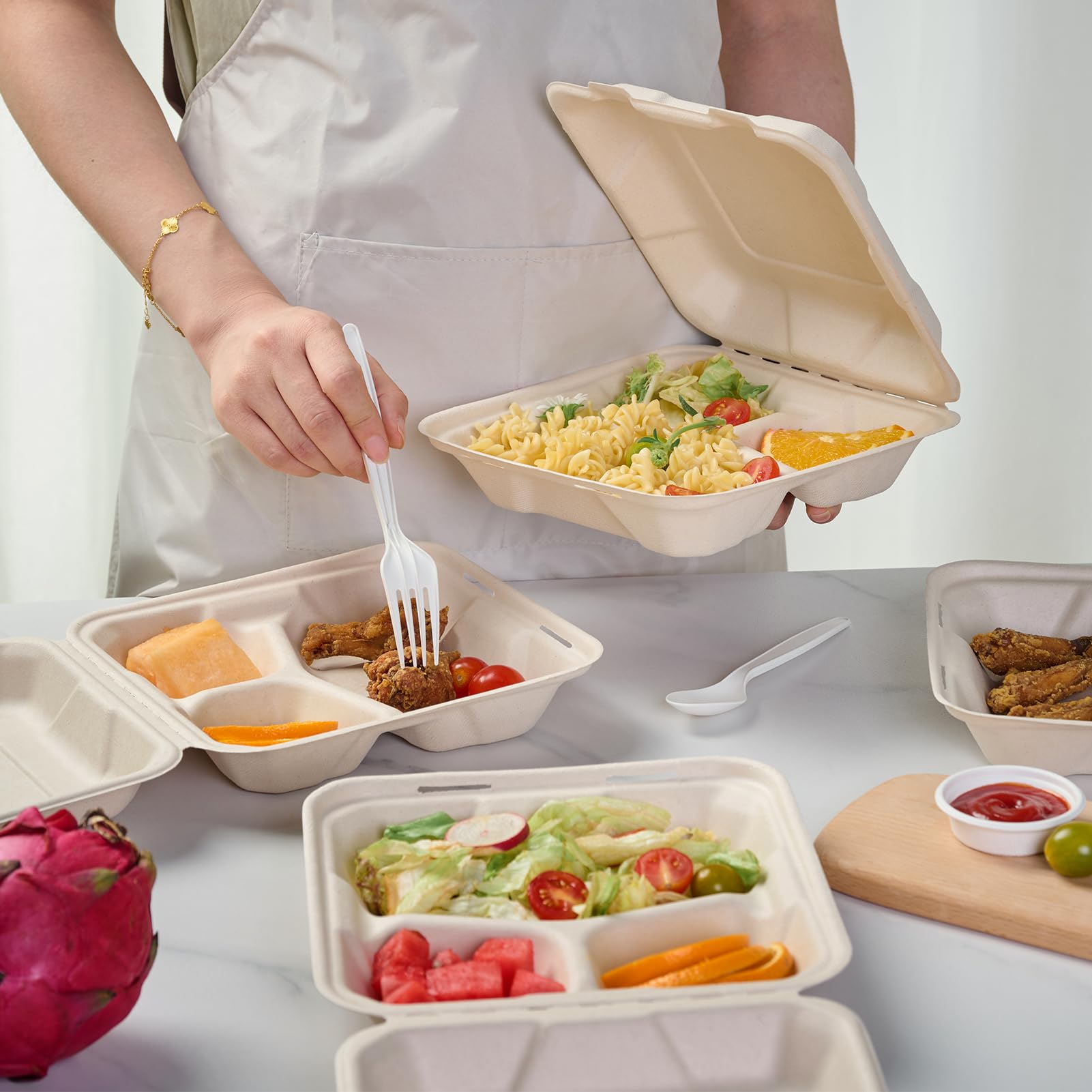 Snapklik.com : 300 Pack Clamshell To Go Containers, 100% Compostable ...