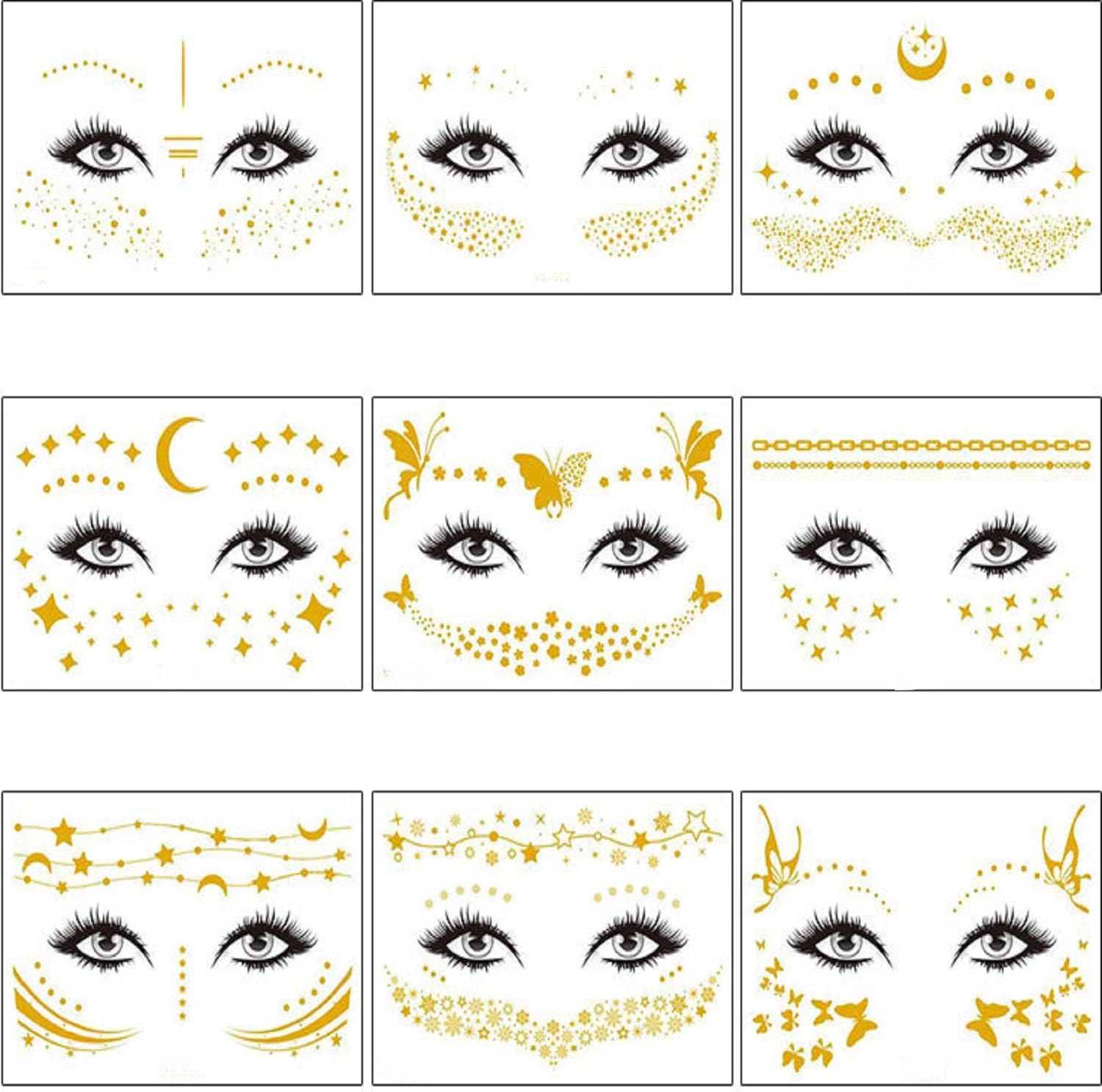 HIXNUG 9Pcs Electric Syllables Face Temporary Tattoos Waterproof Flash ...