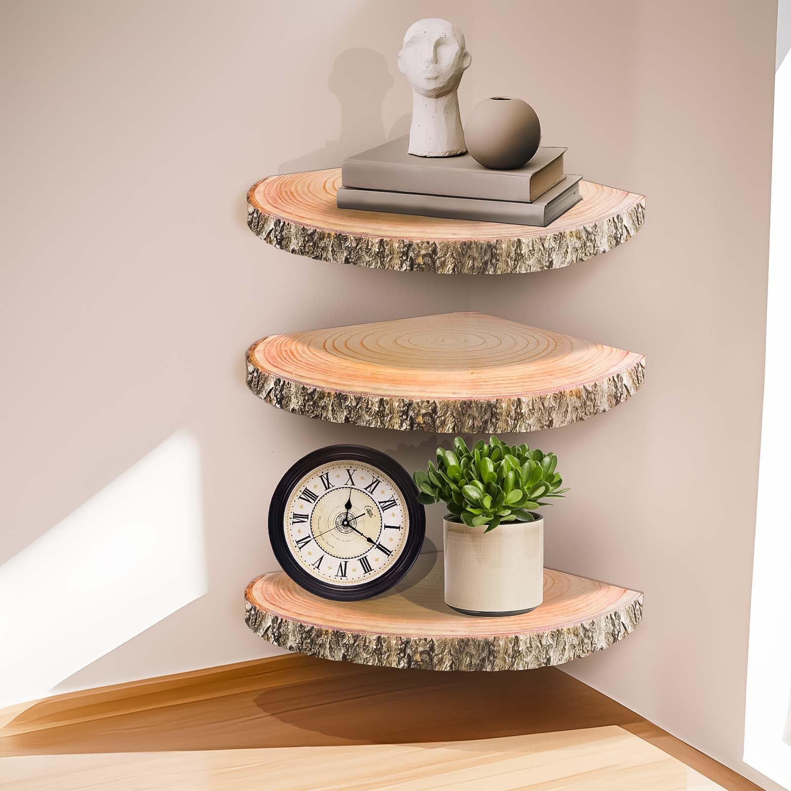 Amazon.com: Corner Shelf Wall Mounted Wood Corner Floating Shelves 3Pcs ...