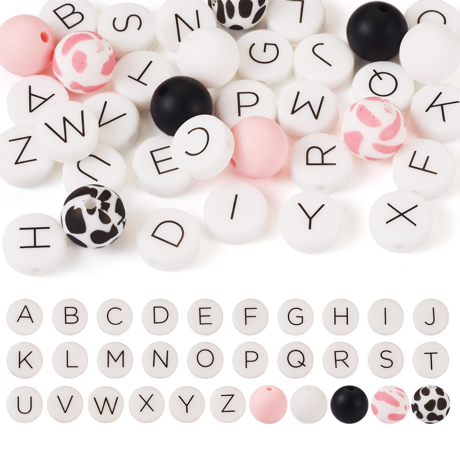 Amazon.com: Magibeads 36Pcs Silicone Letter Beads 12mm Round Focal ...