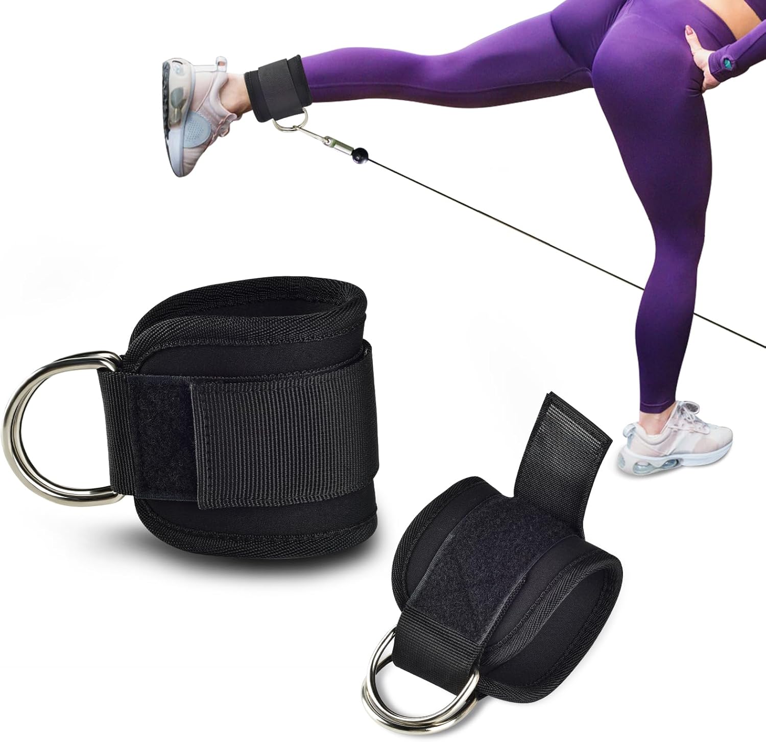 2 PCS Ankle Straps for Cable Machines, Adjustable Ankle Cuffs, Double D ...
