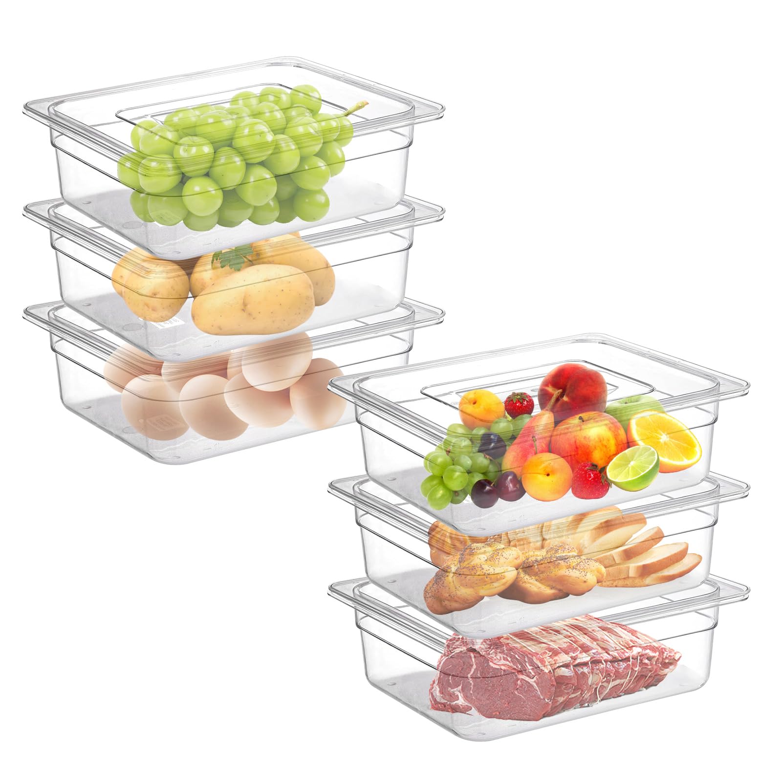 Amazon.com: FORITRUE 1/2 4'' 6 Pack Plastic Food Pans With Lids, Clear ...