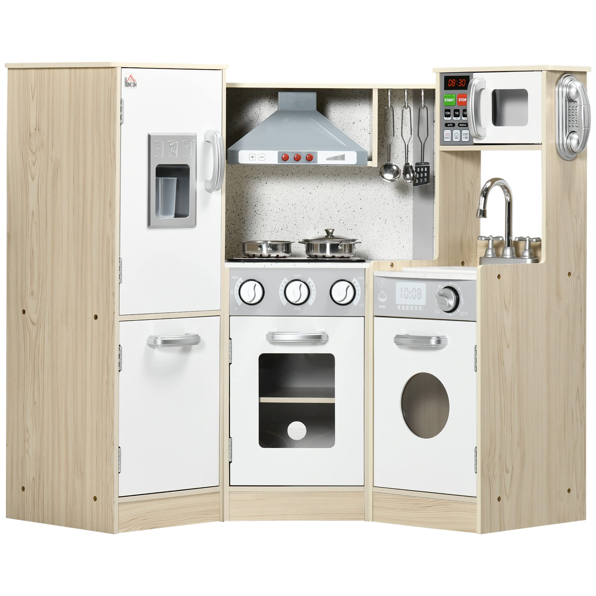 HOMCOM Kids Kitchen Playset Pretend Toy Kitchen w/Role Play Accessories ...
