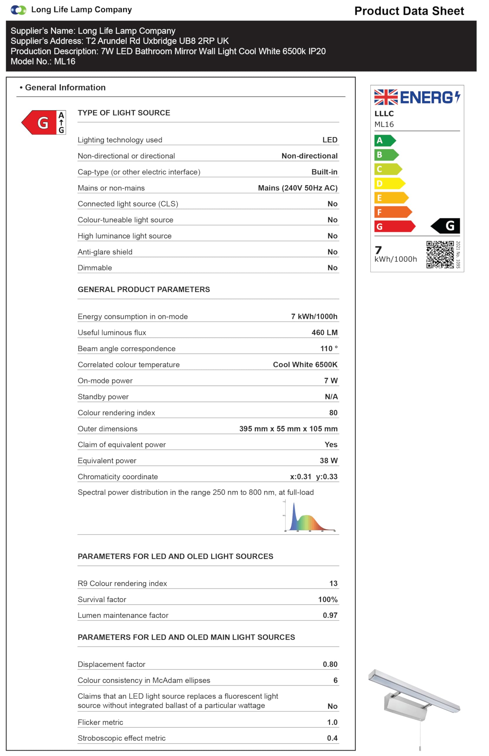 LED Bathroom Mirror Light, 9W 570mm Picture Wall Lamp, Cool White 6000K ...