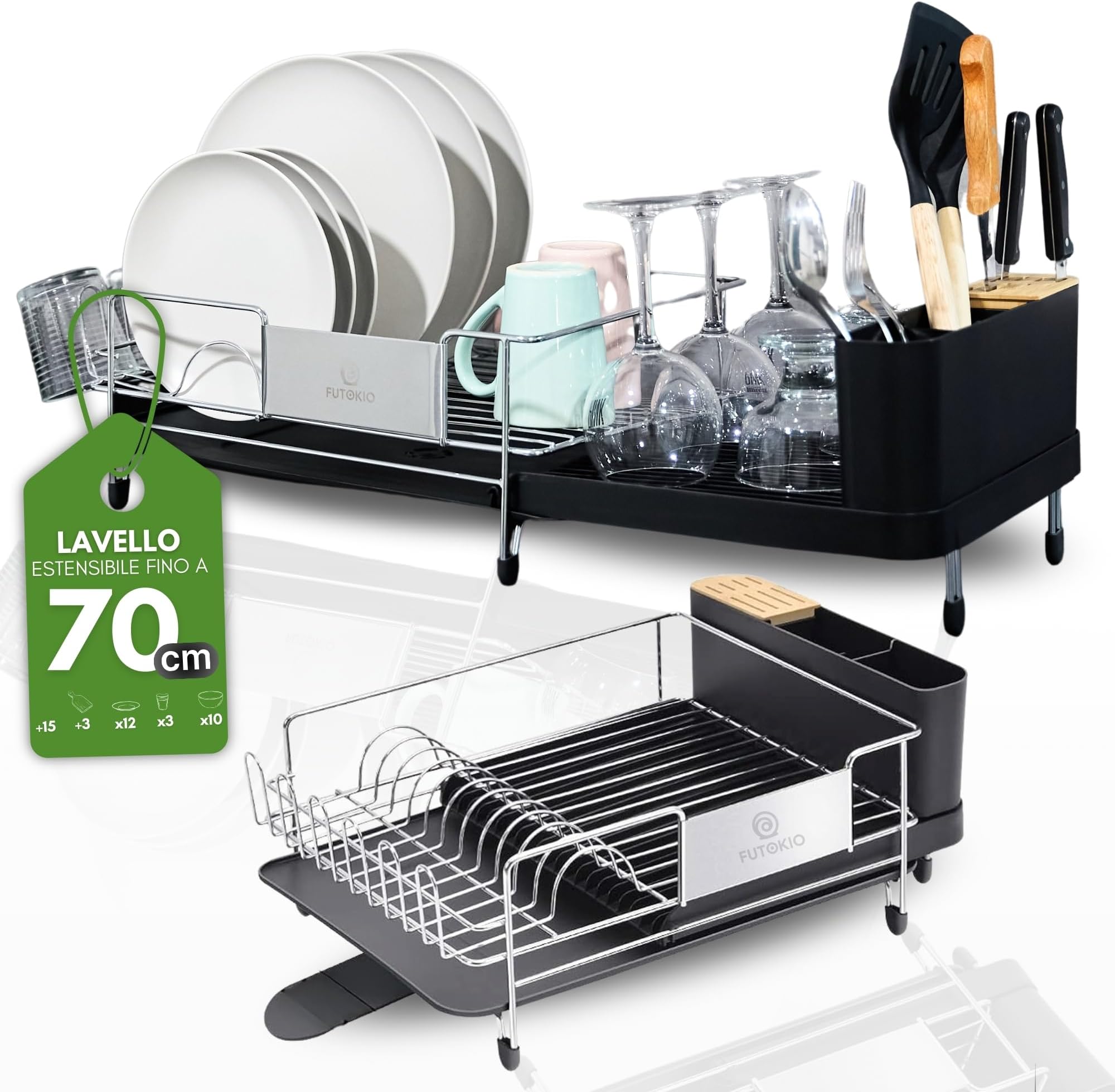 KitchenCraft MasterClass Scolapiatti da Appoggio in Acciaio Inox ...