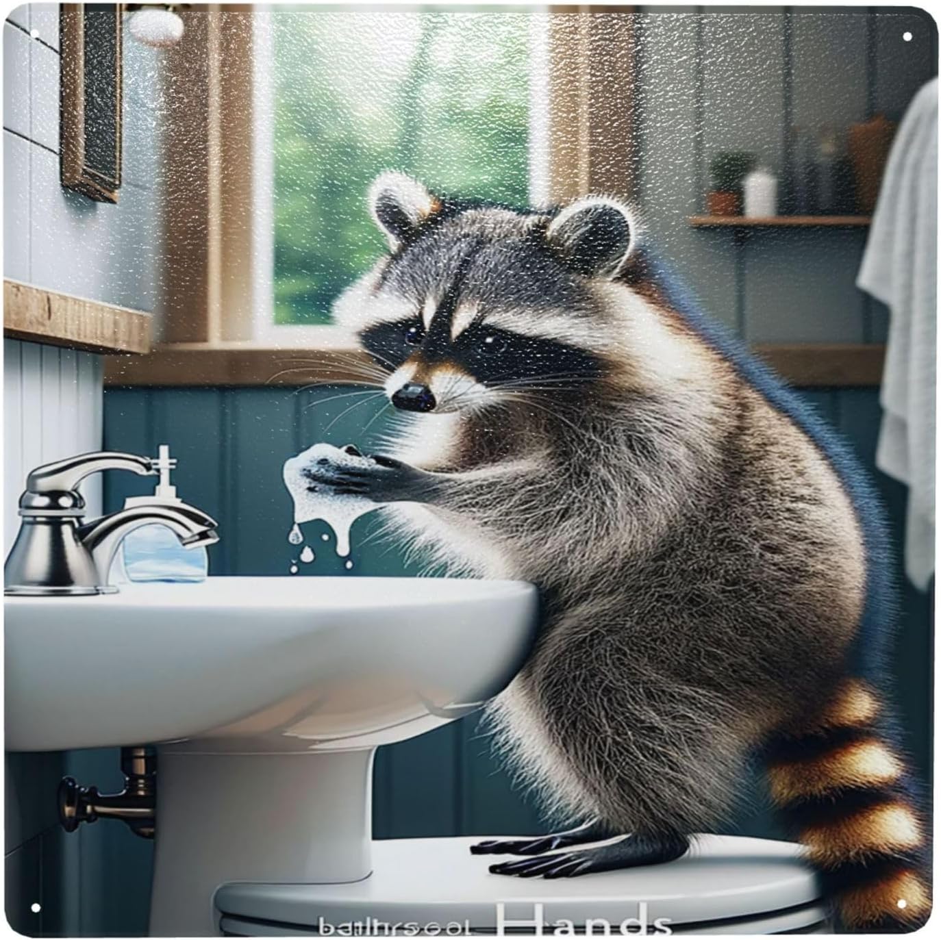 Amazon.com: Hygiene Reminder Metal Tin Sign Realistic Raccoon ...