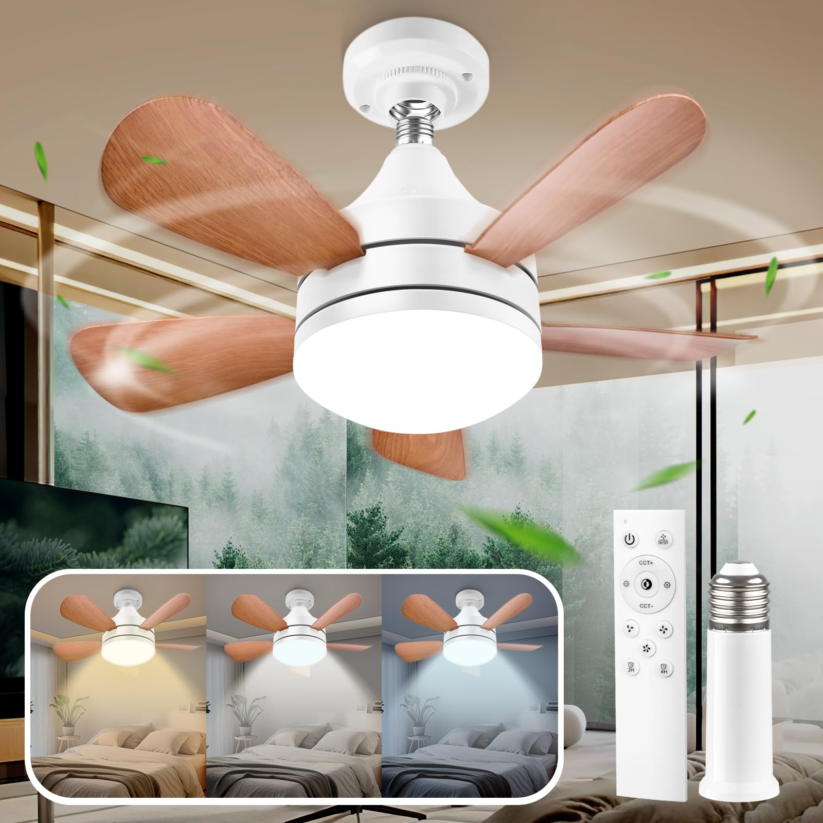 PBLALA Socket Fan Light E26/E27 Base with Remote Control,Adjustable ...