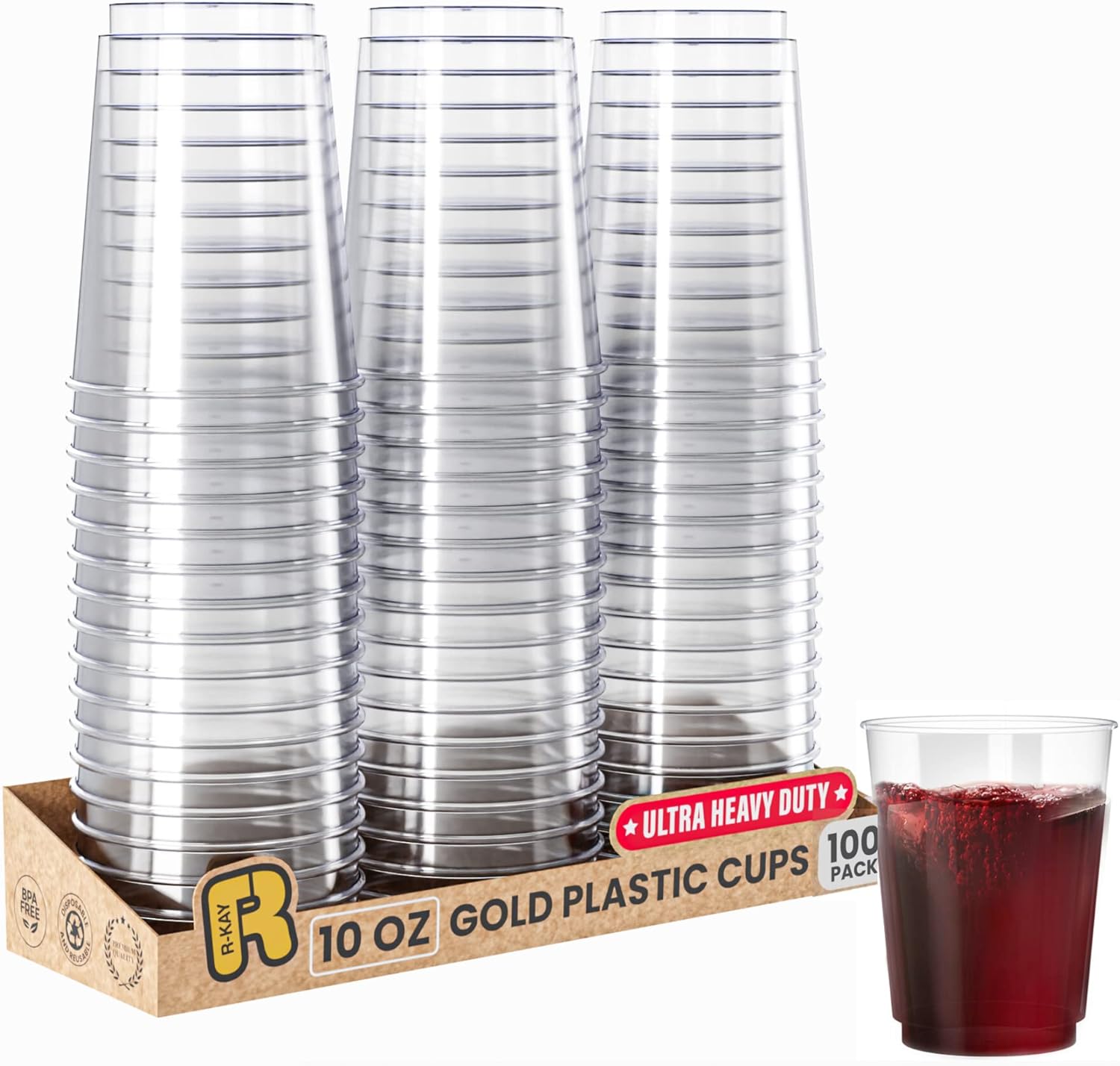Amazon.com: R-kay Clear Plastic Cups For Party - 10 Oz - Clear Cups 100 ...
