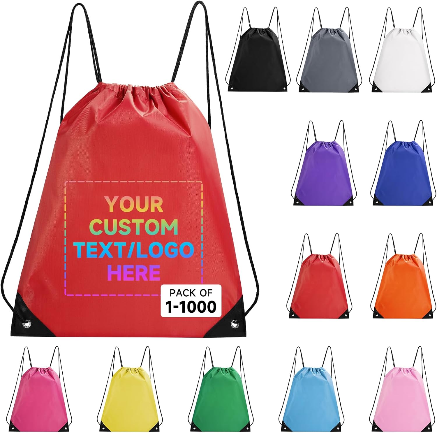 Amazon.com | Chrifansi Custom Drawstring Bags With Logo, 100 Pack ...