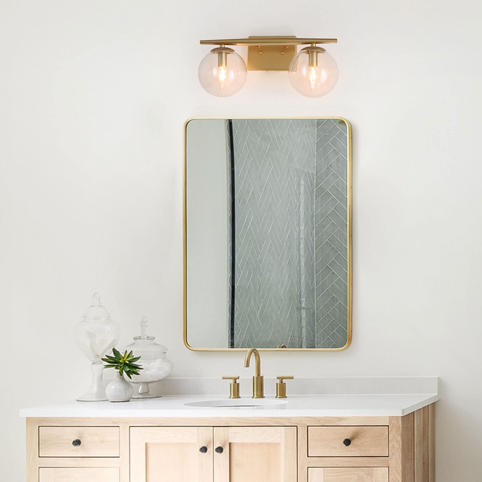 Bathroom Vanity Light Fixtures, 2-Light Gold Bathroom Light Fixtures ...
