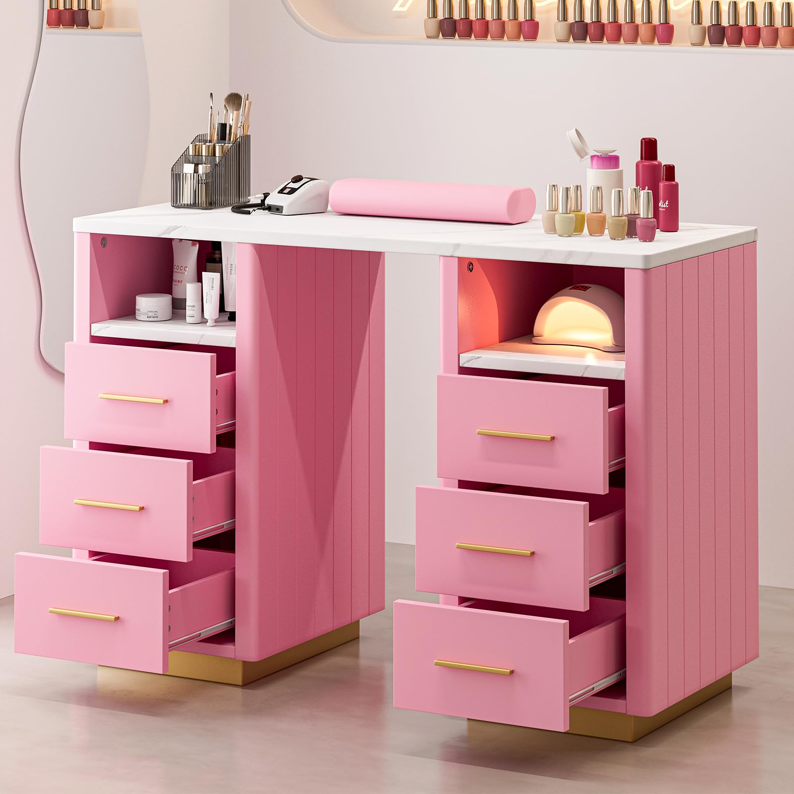 Amazon.com: Paddie Beauty Manicure Table with Storage Drawers, Nail ...