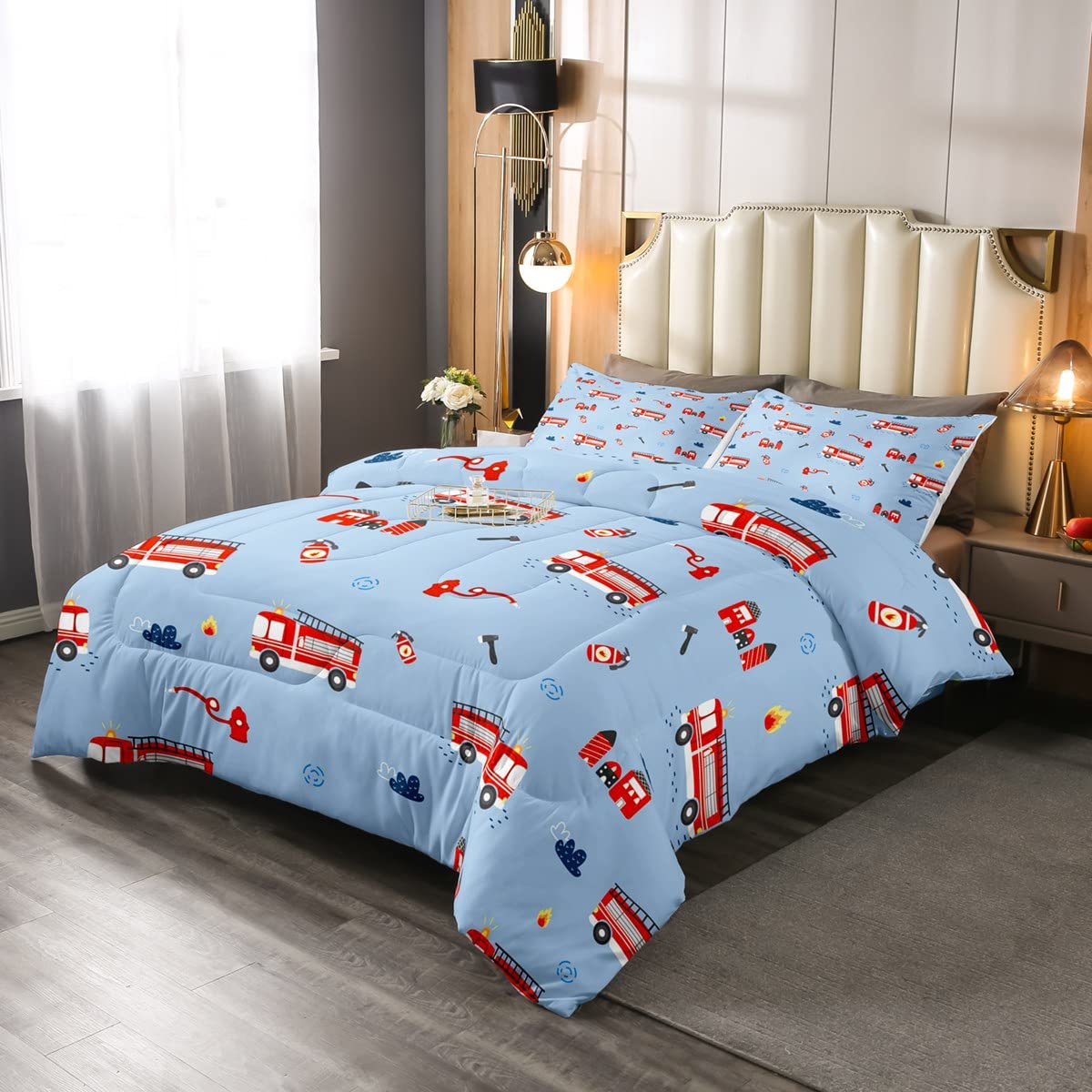 Fire Truck Bedding Set Full Size 3 Piece Microfiber Fire Truck ...