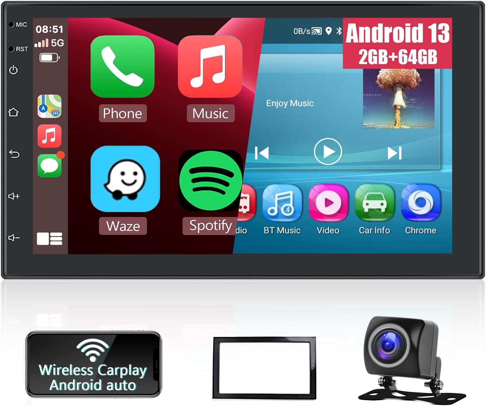 4GB+64GB Radio Coche 1 DIN 8 Core Android con Wireless Carplay Android ...