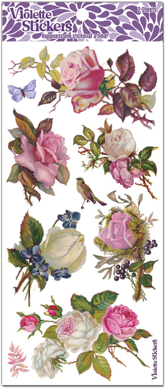 Amazon.com: Flower Stickers for Scrapbooking - Shabby Chic Pink Rose ...