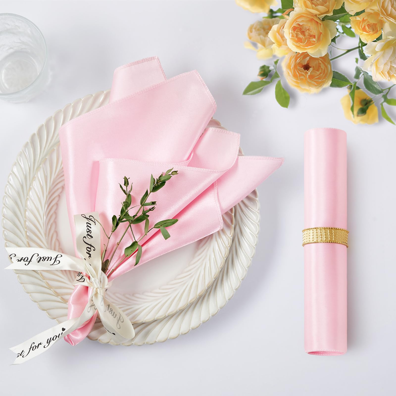 50 Pack Light Pink Square Satin Napkins 17x17 Inch Soft Smooth Cloth ...