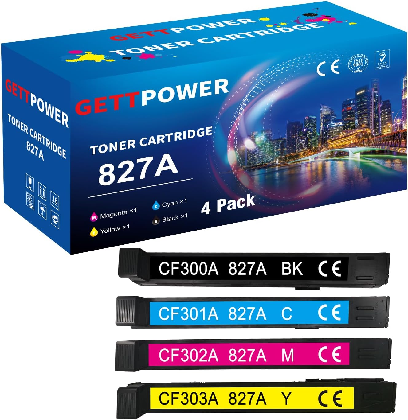 Amazon.com: GETTPOWER 4 Pack 827A CF300A CF301A CF302A CF303A Toner, Remanufactured M880 Toner ...