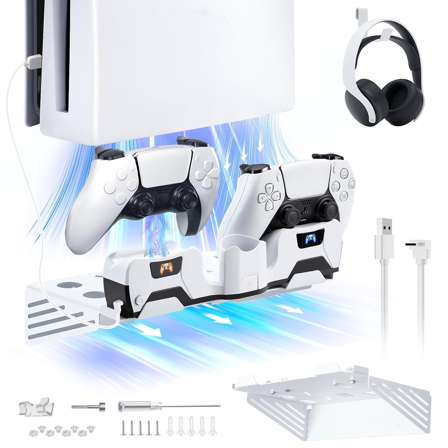 Amazon.com: QUUREN PS5 Wall Mount Kit with Charging Station, PS5 Wall ...