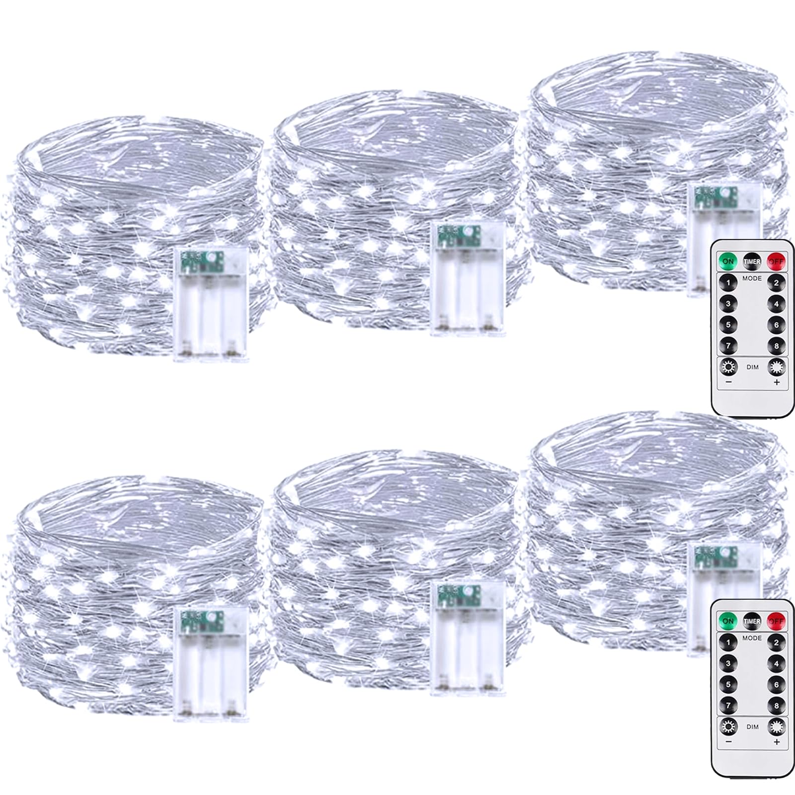 6 Pack Fairy Twinkle Lights Battery Operated, Each 20FT 60 LED ...