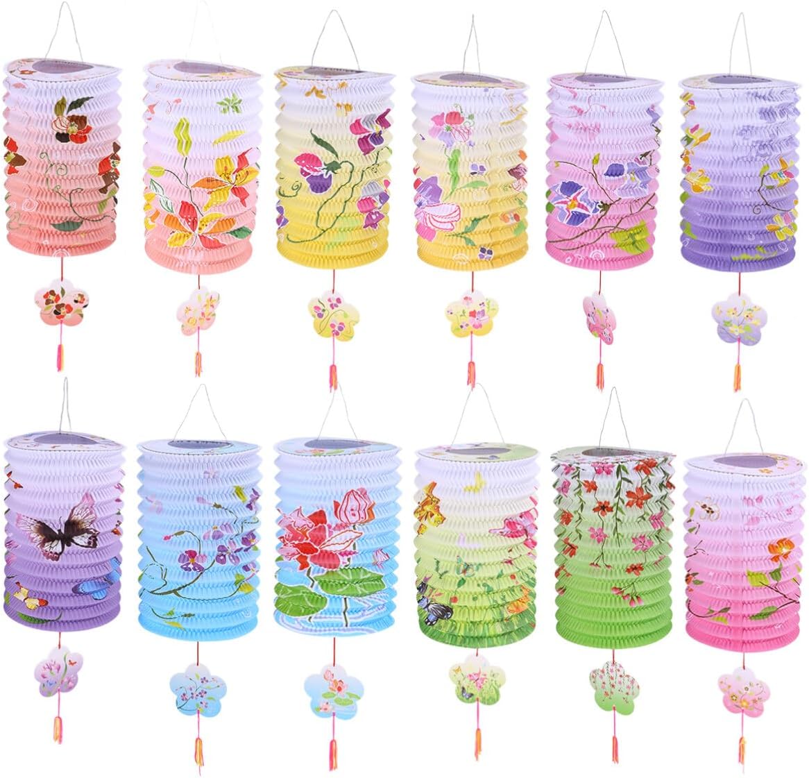 Amazon.co.jp: NUOLUX お祭り提灯 折りたたみ式フラワープリントランタン12個セット 混合色とスタイル 直径約15Cm イベント装飾や新年のお祝いに最適 : 文房具・オフィス用品