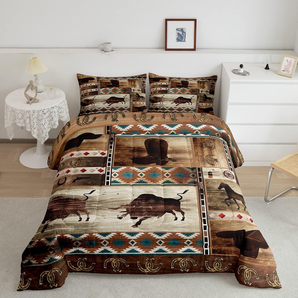 Amazon.com: Western Cowboy Bedding Sets Bull Horse King Comforter Set ...