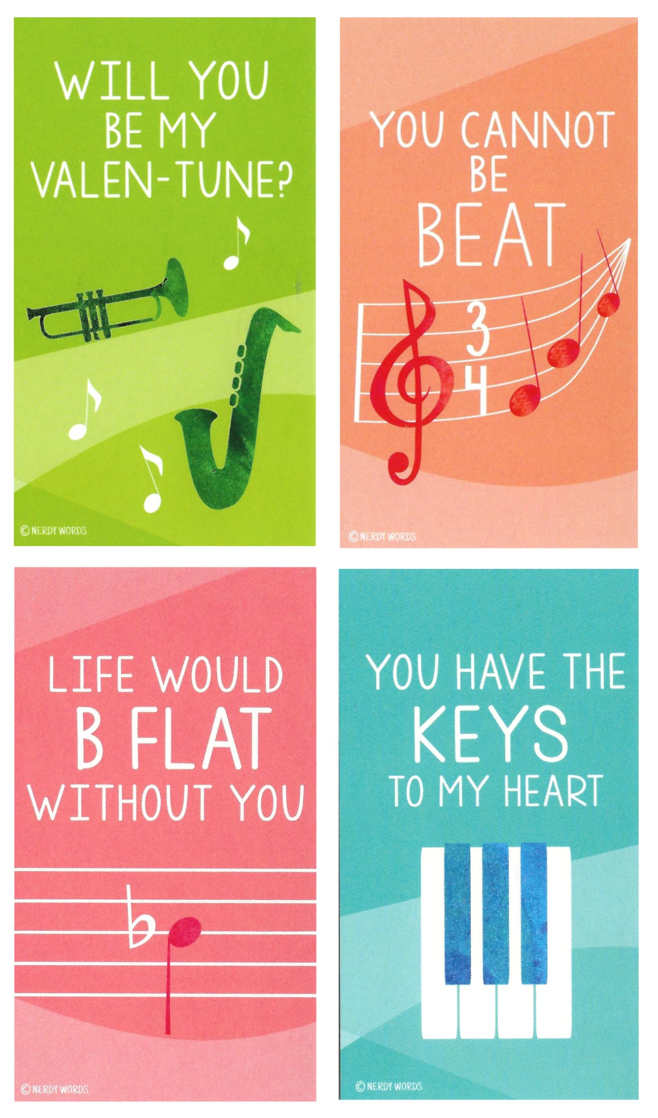 Amazon.com : Nerdy Words Mini Music Piano Instrument Theme Valentines (Wallet-Sized Cards with ...