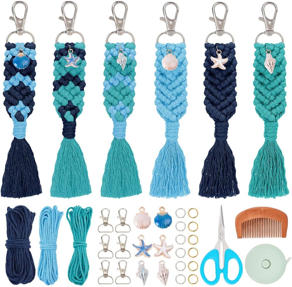 Amazon.com: INFUNLY 6 Sets Marine Theme Macrame Keychain Kits for ...