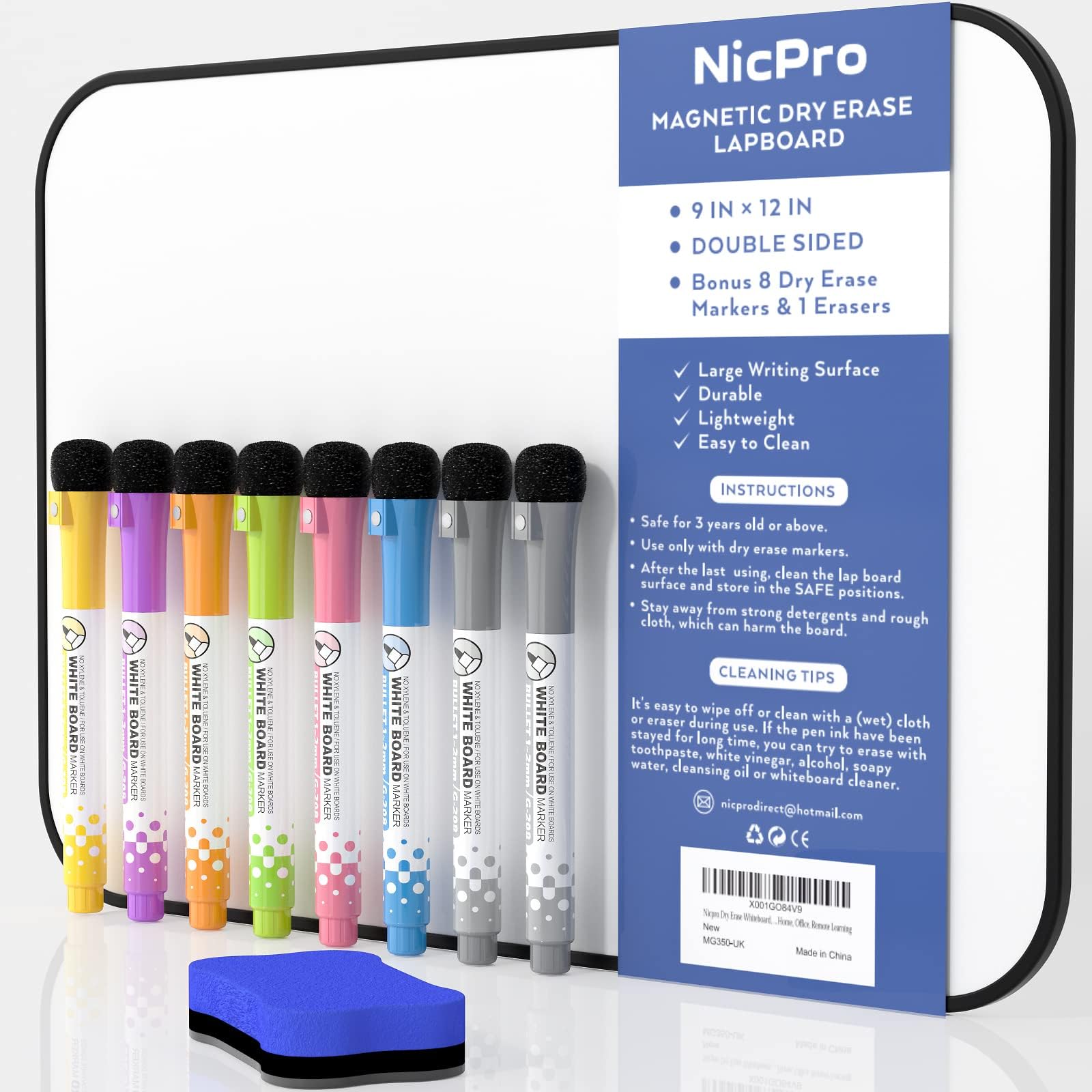 Nicpro Dry Erase Whiteboard A4, Magnetic Double Sided 9 x 12 inch White ...
