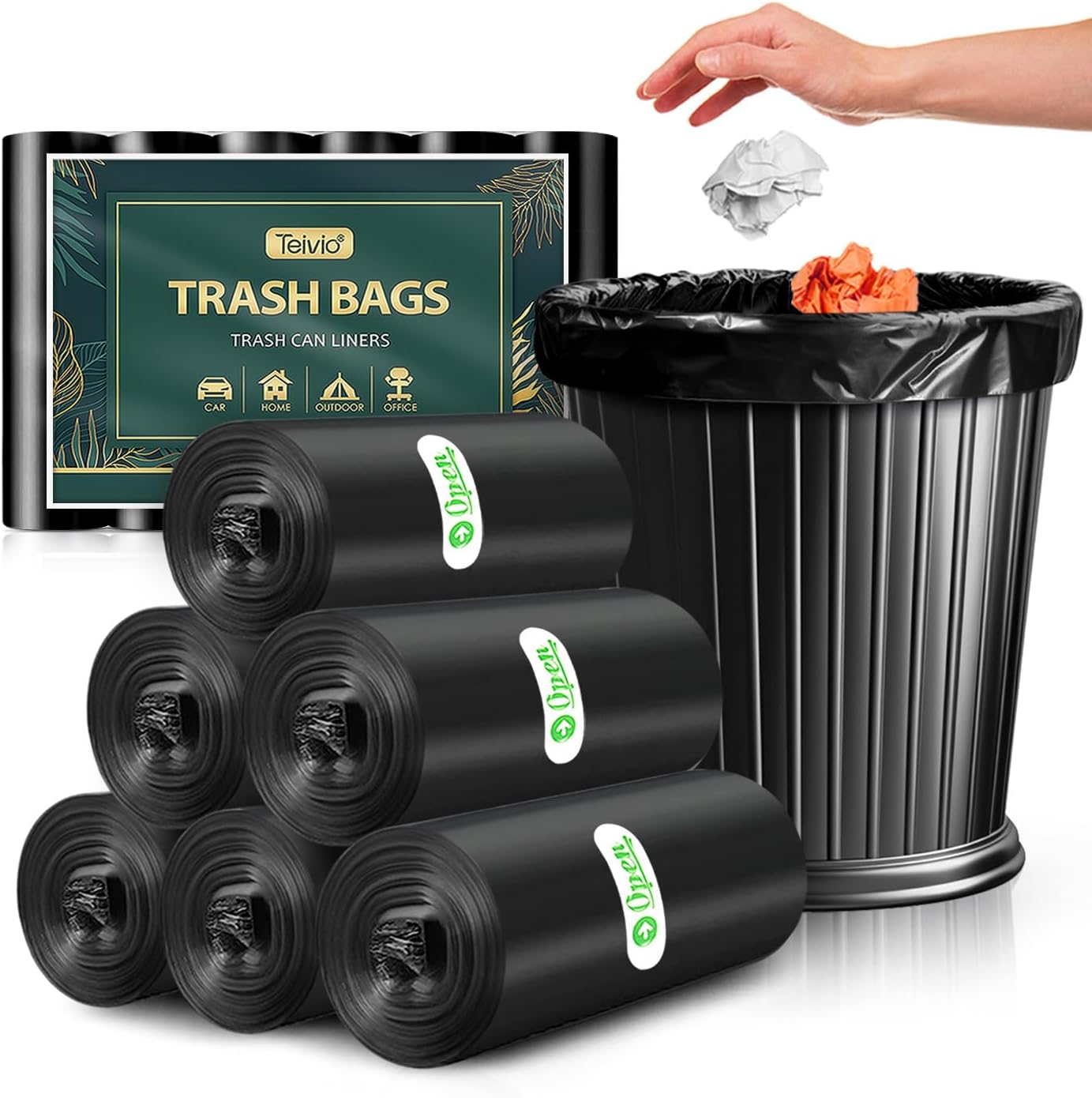 Amazon.com: Teivio 3 Gallon(Fit 3-3.2 Gal)180 Counts Strong Trash Bags ...