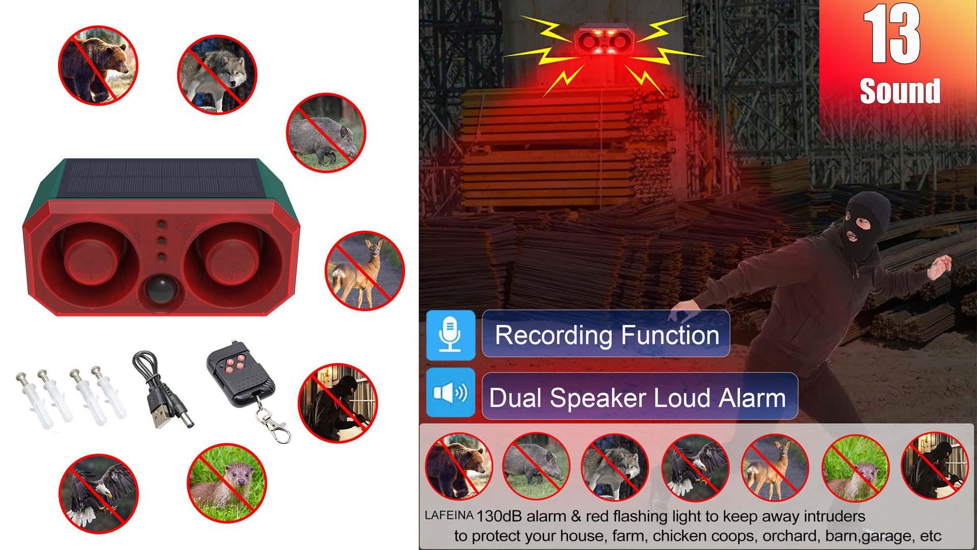Watch Solar Motion Sensor Alarm 130db Loud Noise Maker Siren Alert on ...
