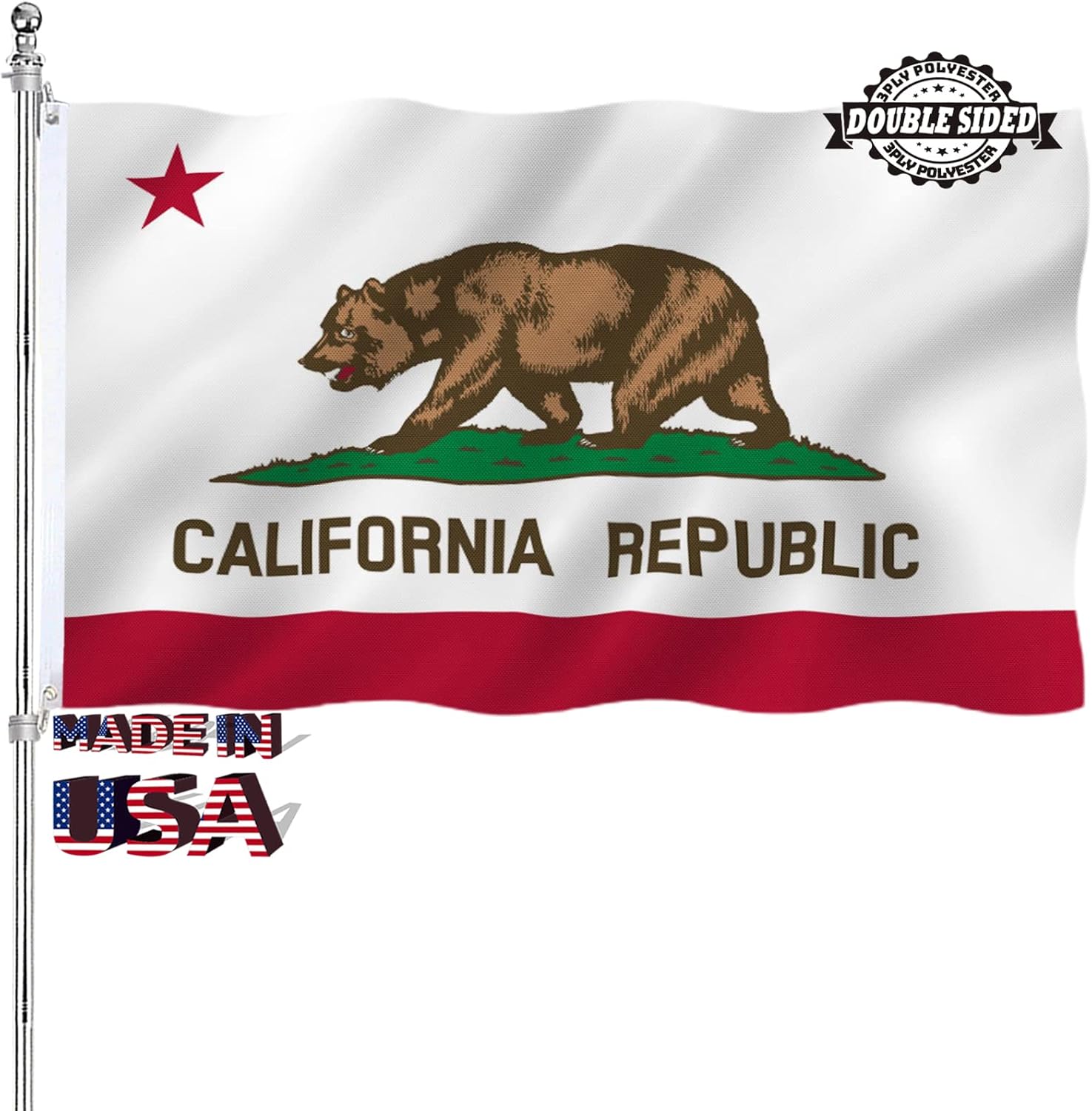 Amazon.com : California Republic State Flag 3x5 Outdoor Double Sided ...