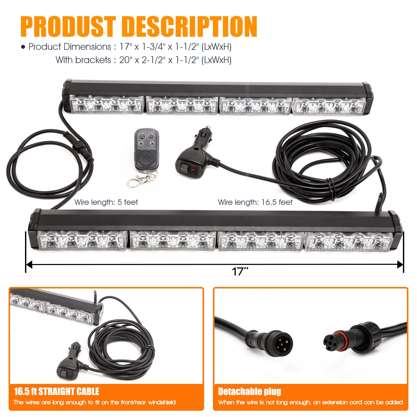 Snapklik.com : BooYu 2 In 1 Traffic Advisor Light Bar w/Wireless Remote ...