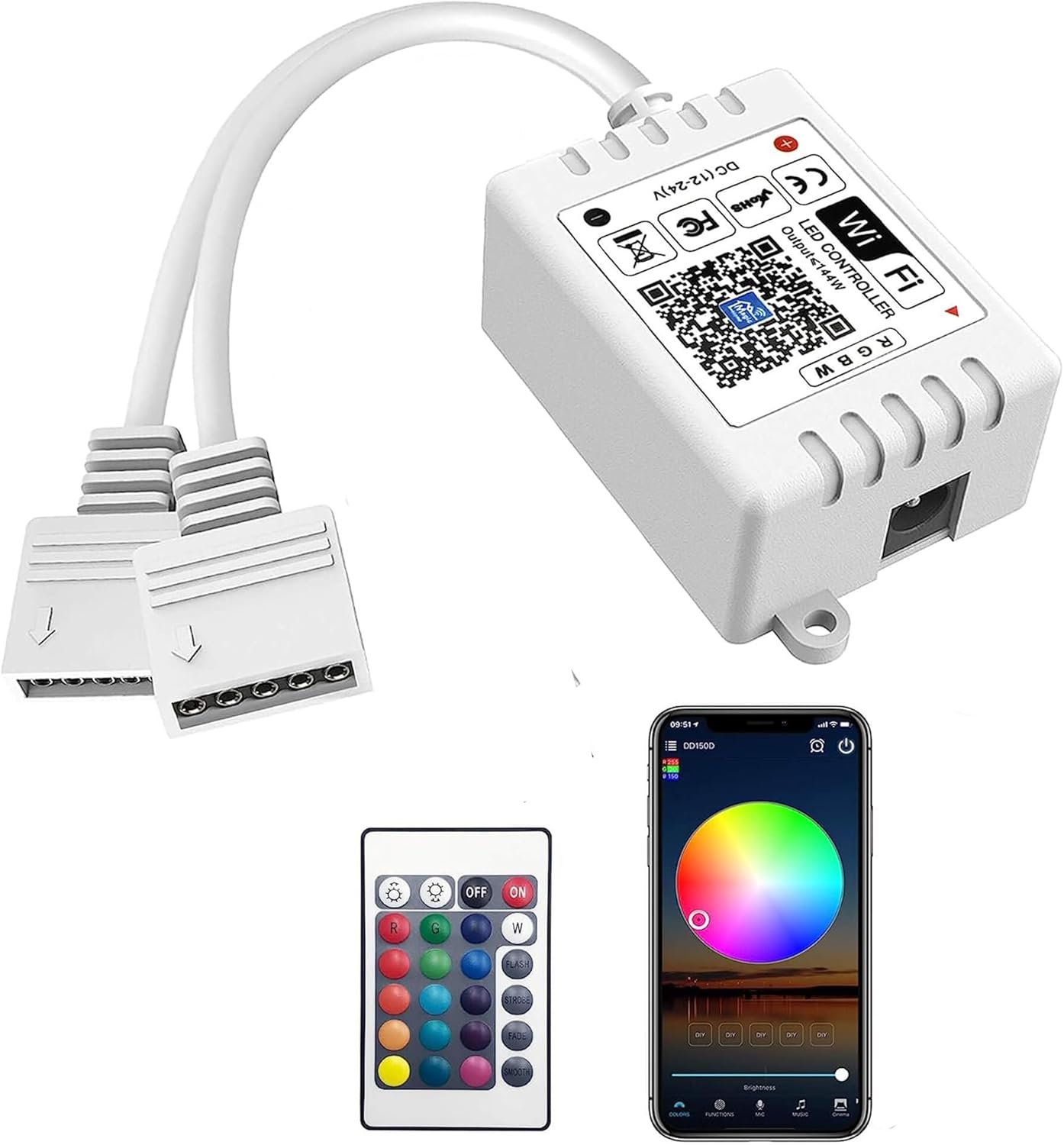 GIDEALED Smart WiFi RGBW LED Controller 2-Output 5 Pin with 24-Key ...