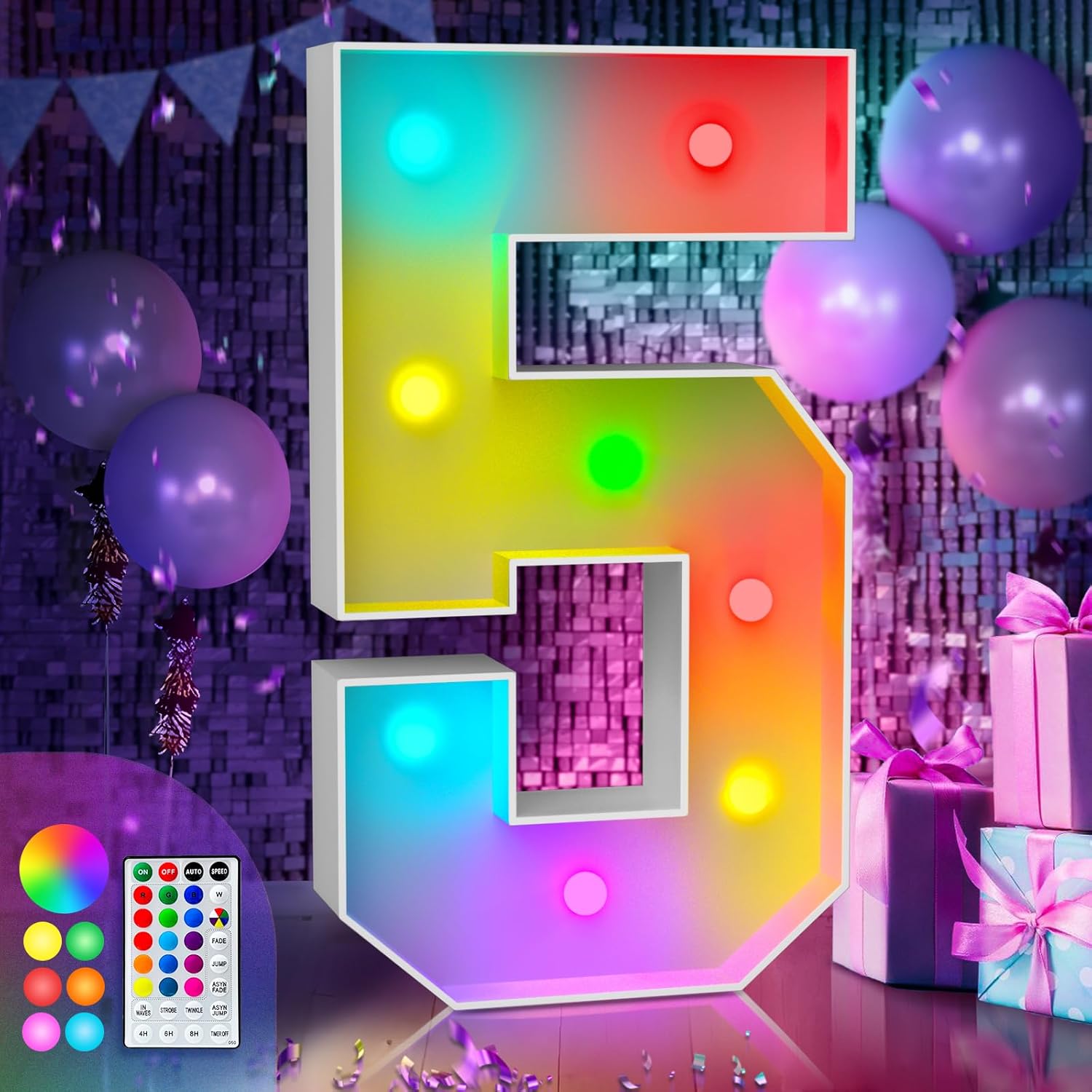 Amazon.com: imprsv 3FT Colorful Marquee Light Up Numbers,18 Colors ...