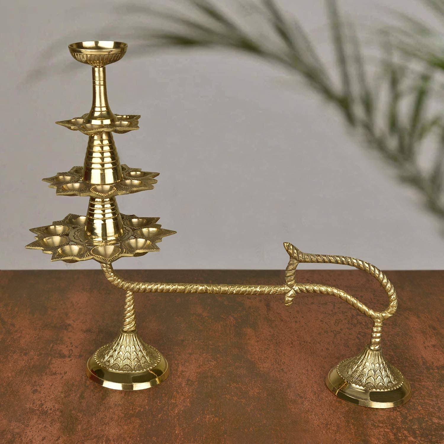 Buy Ganga Maha Aarti Diya 4 Tier 21 Diyas Brass Metal Pooja Aarti Diya ...