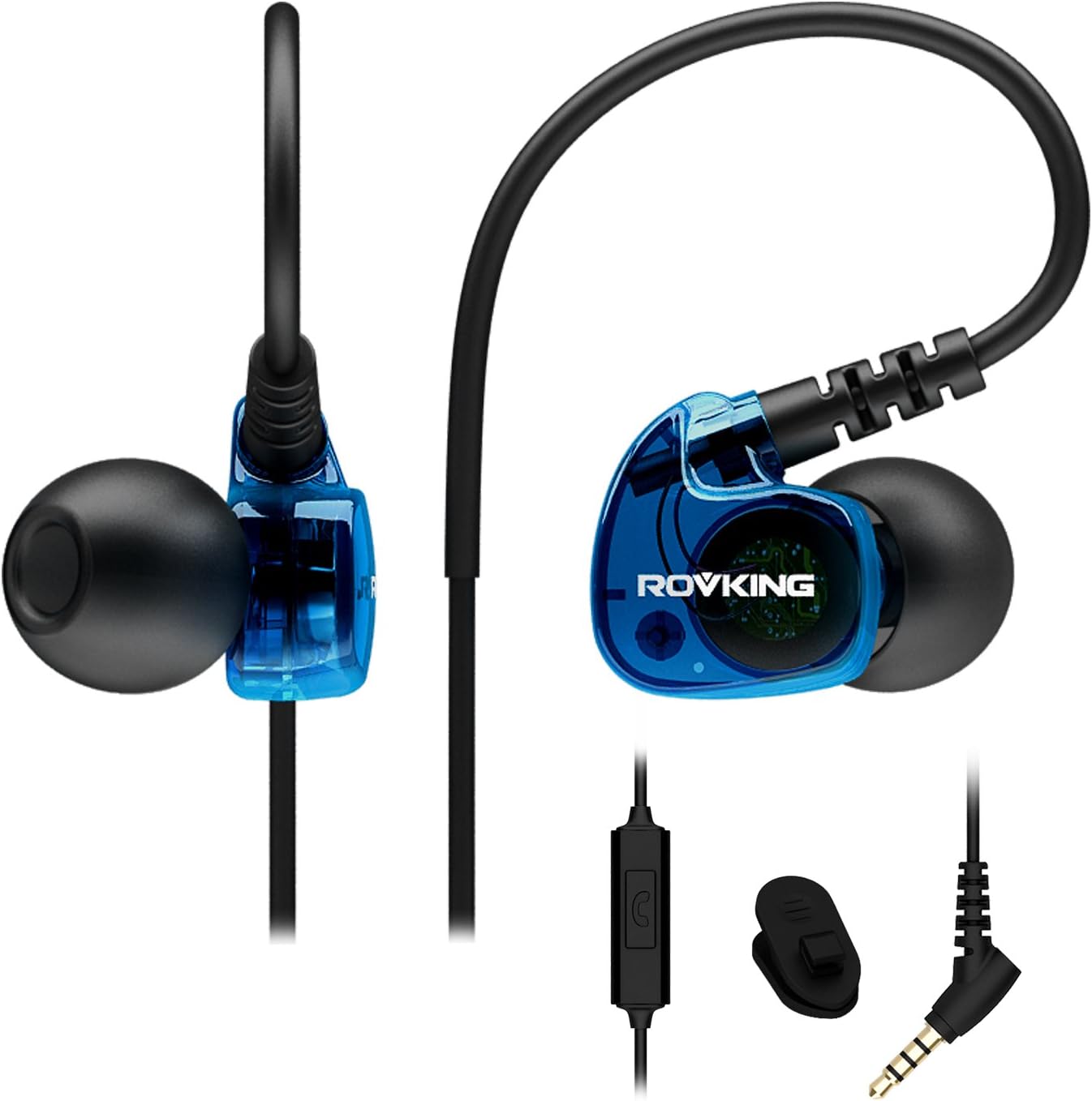 Amazon.com: Rovking Sport Headphones Wired Sweatproof, Over Ear Earbuds ...