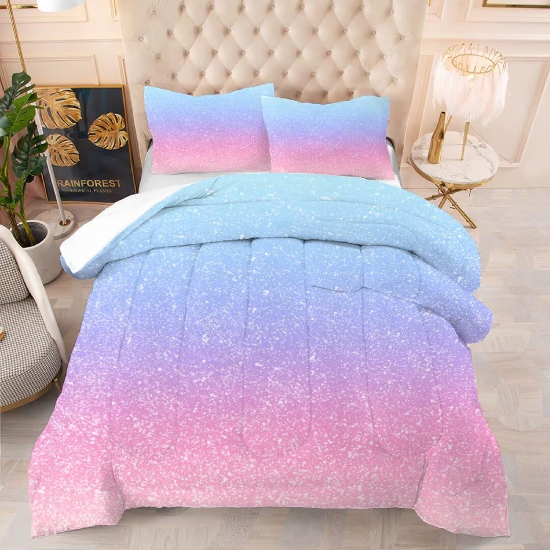 Amazon.com: kxry Pink Galaxy Gradient Glitter Color Comforter Sets Twin ...
